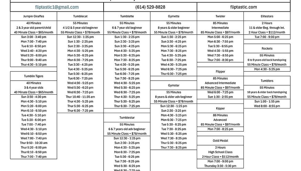 CLASS SCHEDULE | Fliptastic